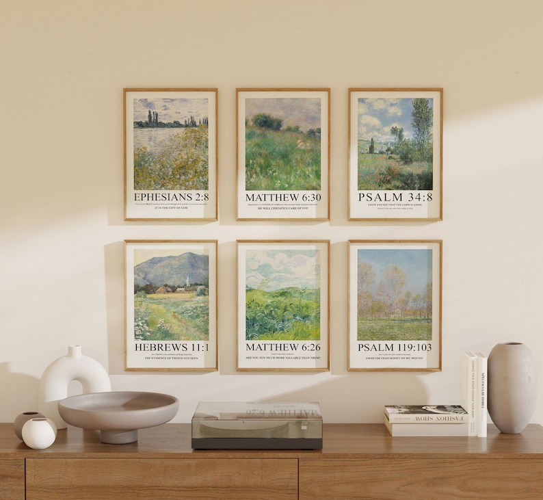 Set Of 6 Bible Verses Christian Wall Art Boho Theme - Sparkle Pod
